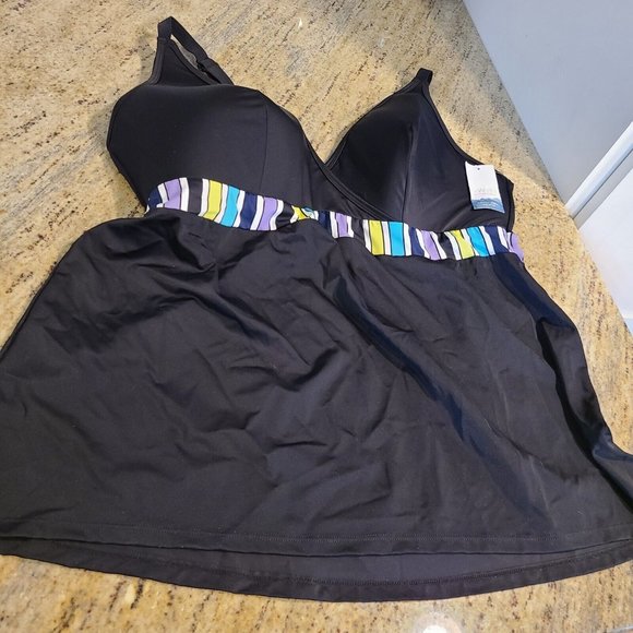 Cacique | Swim | New Cacique Swim Size 2 Black Pastel Stripes No Wire ...